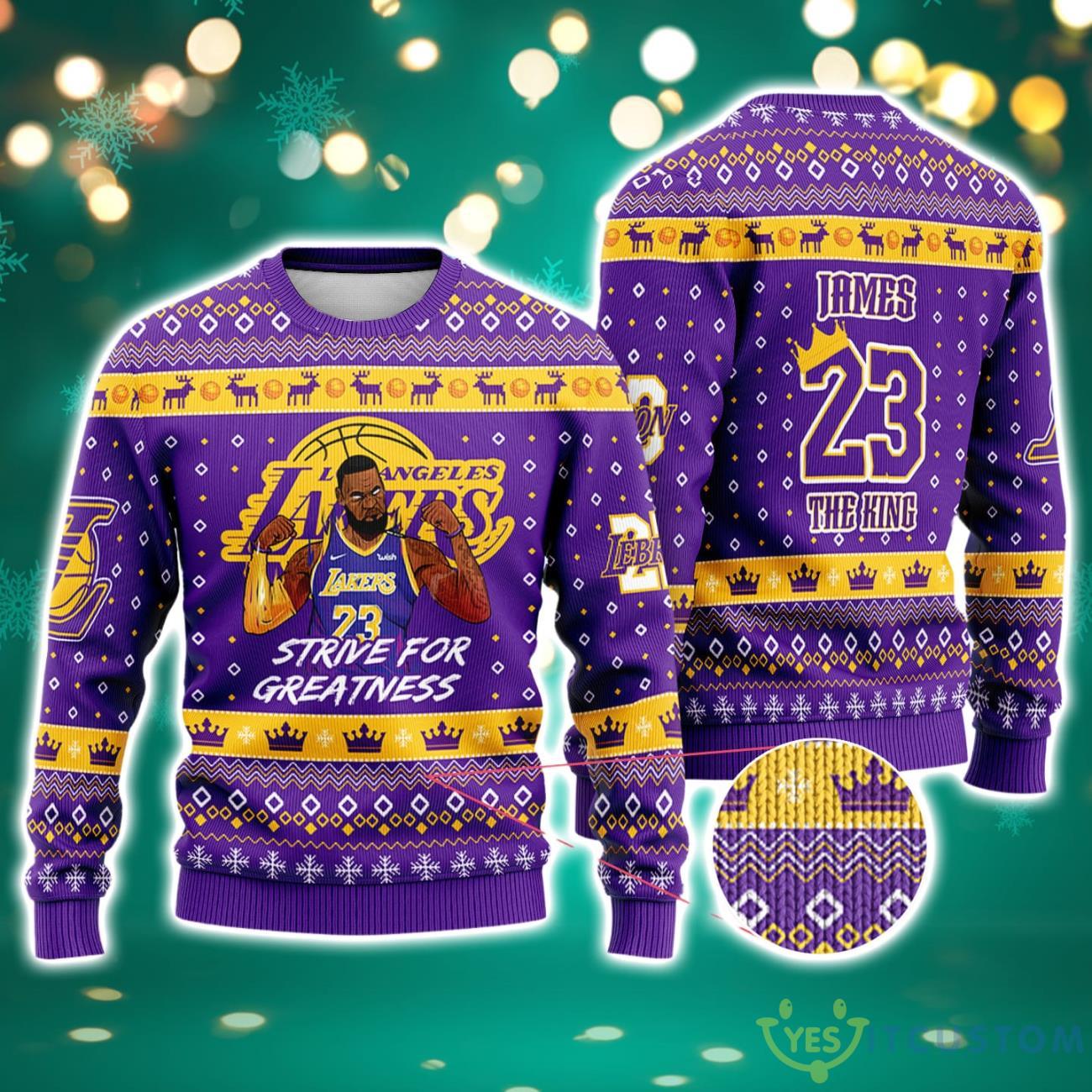 Lebron James Lakers King NBA Champion Crown Pattern Christmas Ugly ...