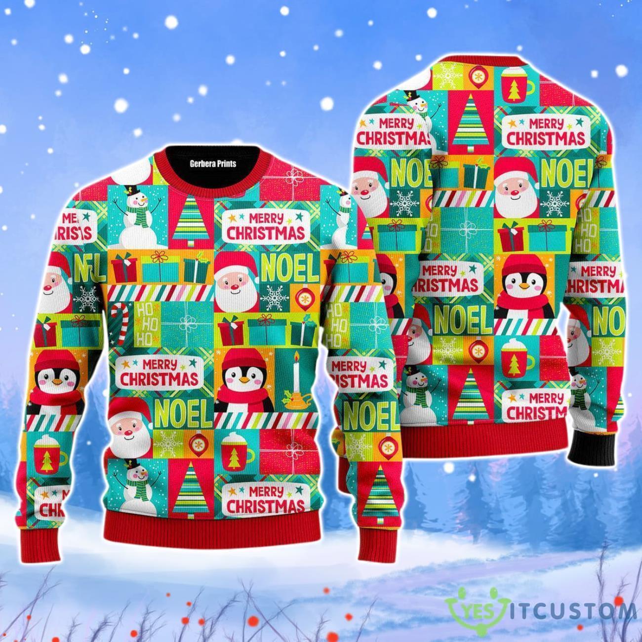 Santa And Penguin Merry Christmas Patchwork Christmas Unisex Ugly ...