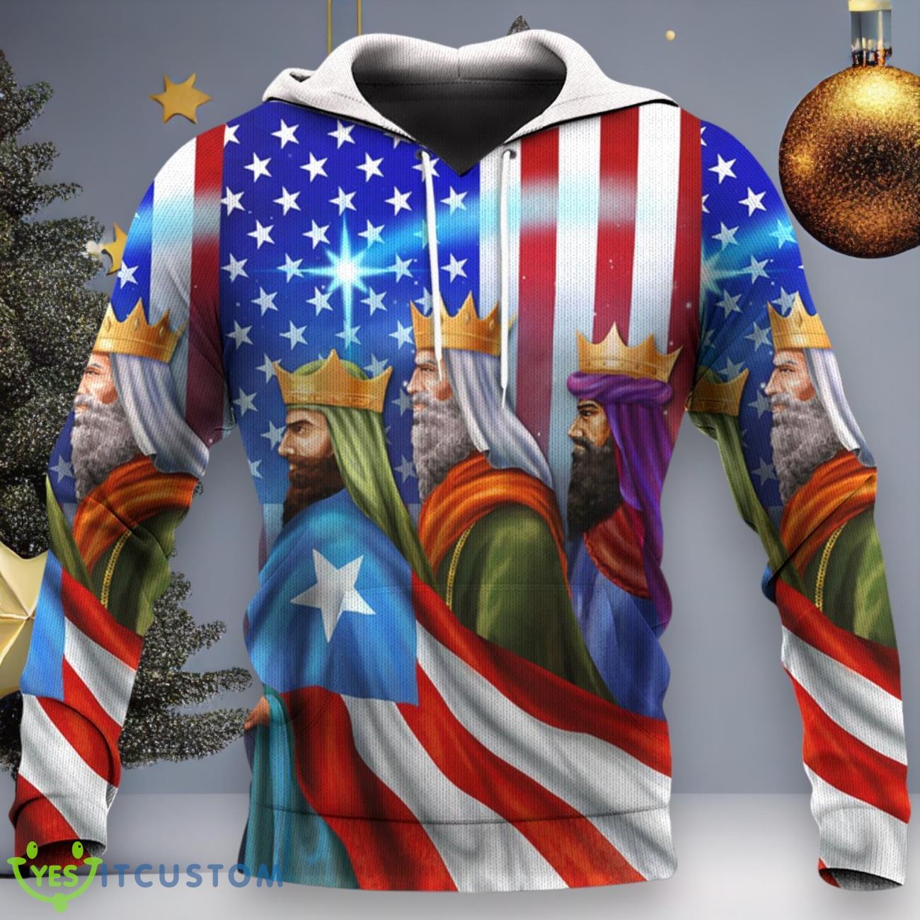 Three Kings Puerto Rico Nativity Of Jesus Christmas Hoodie USA Flag ...