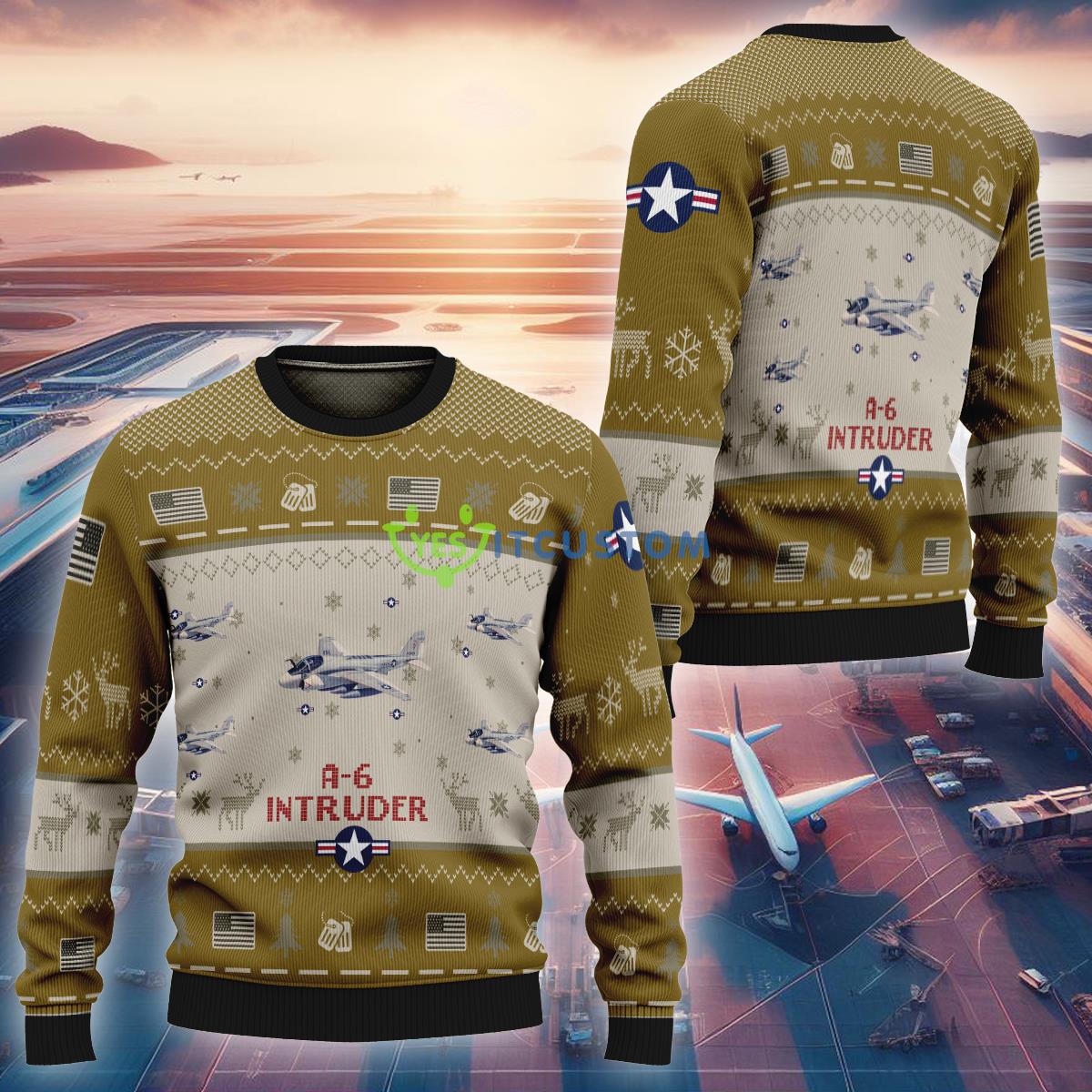 US Air Force A-6 Intruder Aircraft A6 Ugly Christmas Sweater New Brown ...