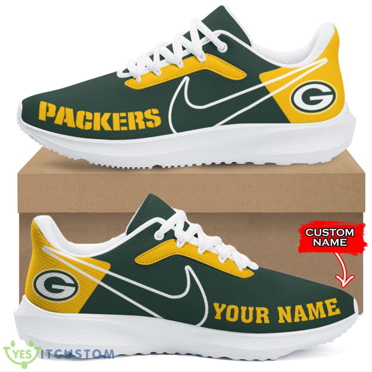 Green Bay Packers NFL Custom Name Mesh Running Shoes - YesItCustom
