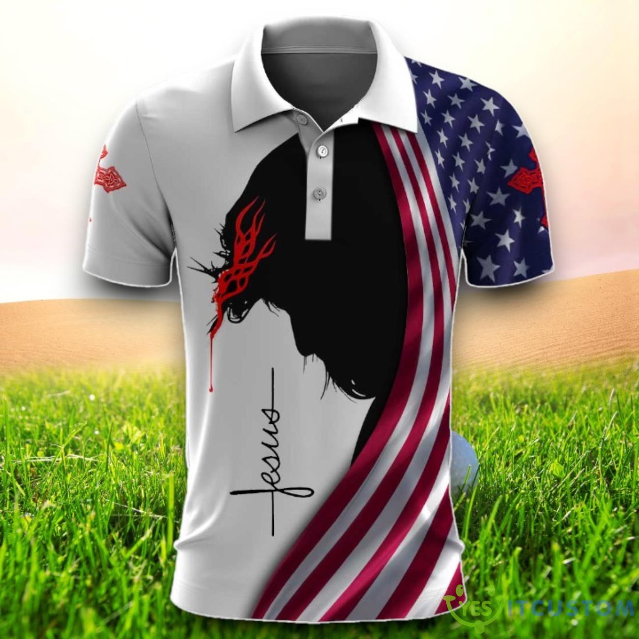 Jesus And American Flag Christian Polo Shirt - YesItCustom