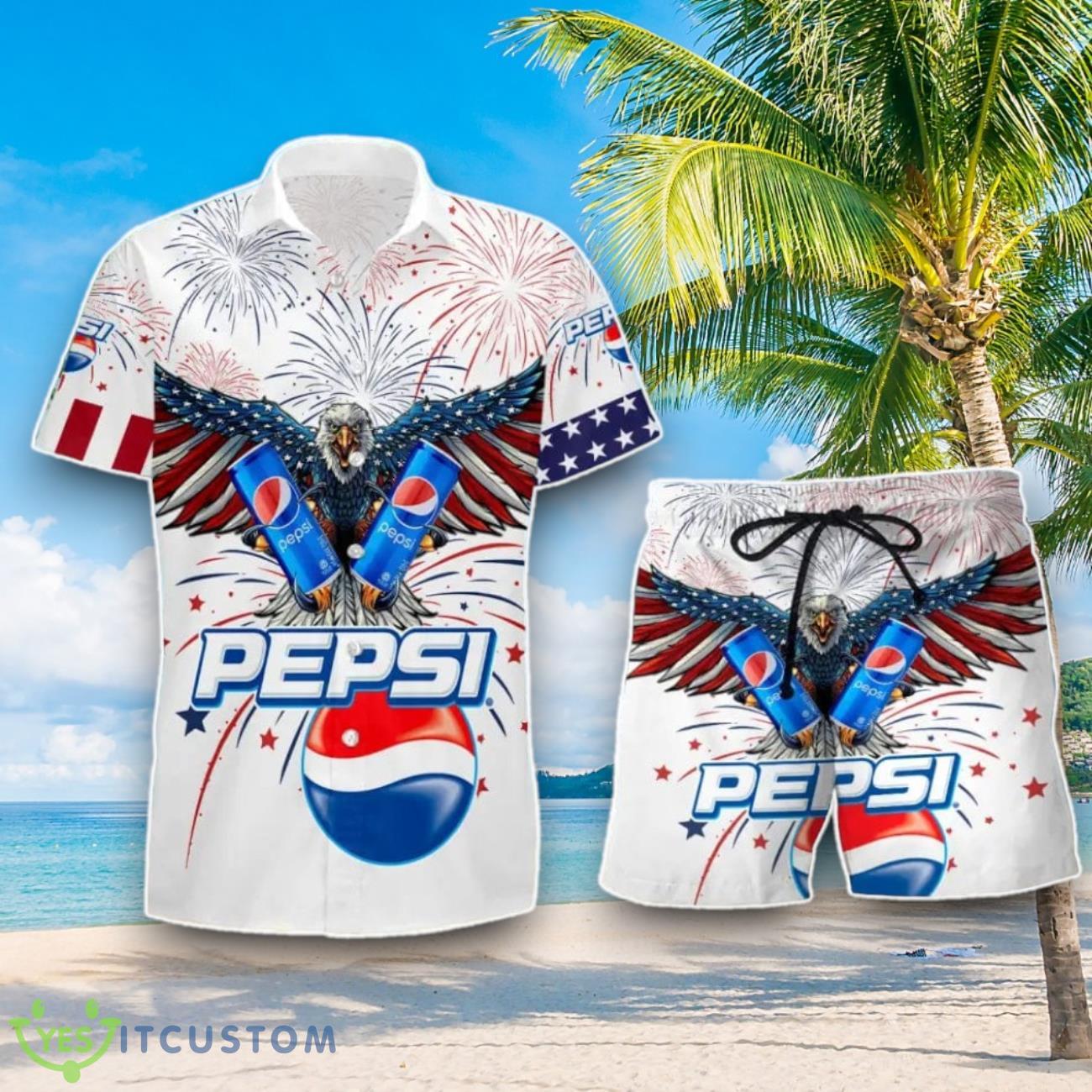 Aloha Independence Day Pepsi USA Flag Hawaiian Shirt And Shorts Combo ...