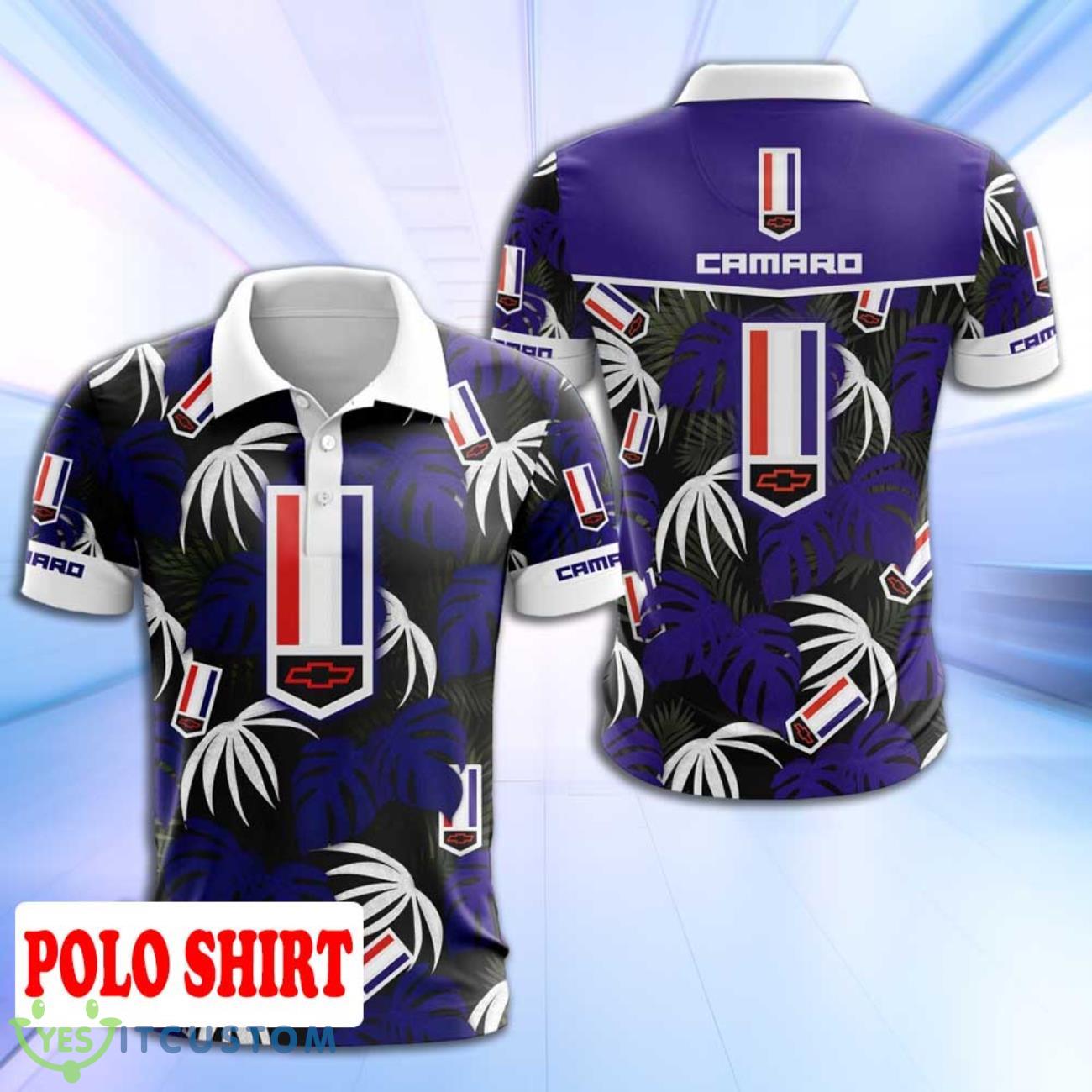 Chevrolet Camaro Polo Shirt Logo Palm Leaves Summer Beach - YesItCustom