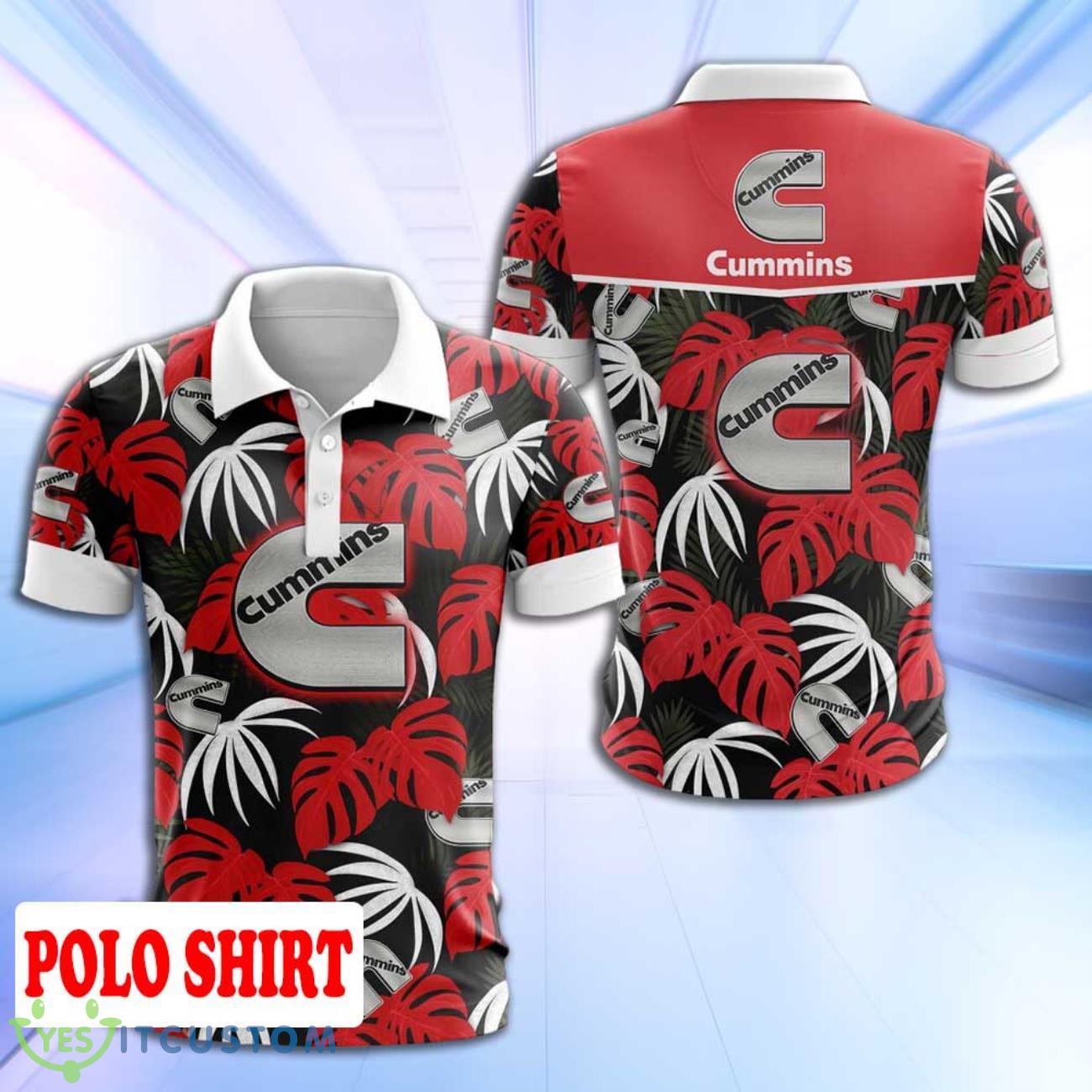 Cummins Polo Shirt Logo Palm Leaves Summer Beach - YesItCustom