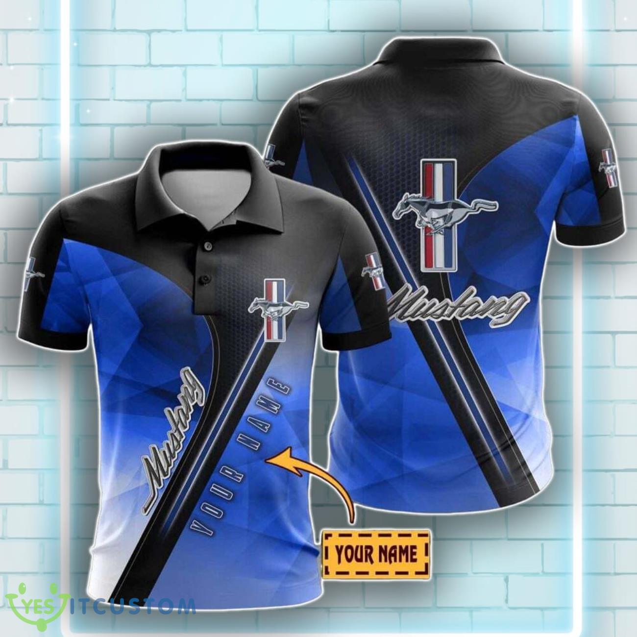Ford Mustang Logo Hexagon Pattern 3D Polo Shirt Custom Name Edition For ...