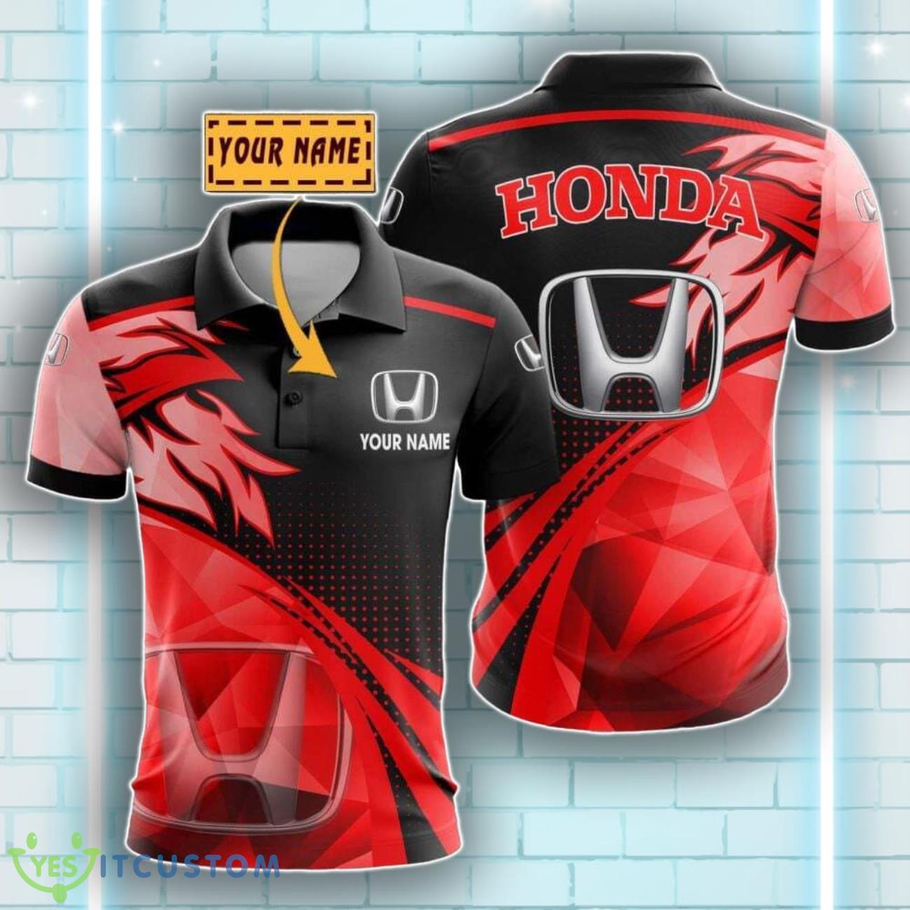 Honda Logo Color Flame Pattern Custom Name Edition For Men Women ...