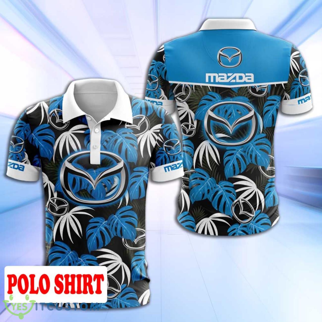 Mazda Polo Shirt Logo Palm Leaves Summer Beach - YesItCustom