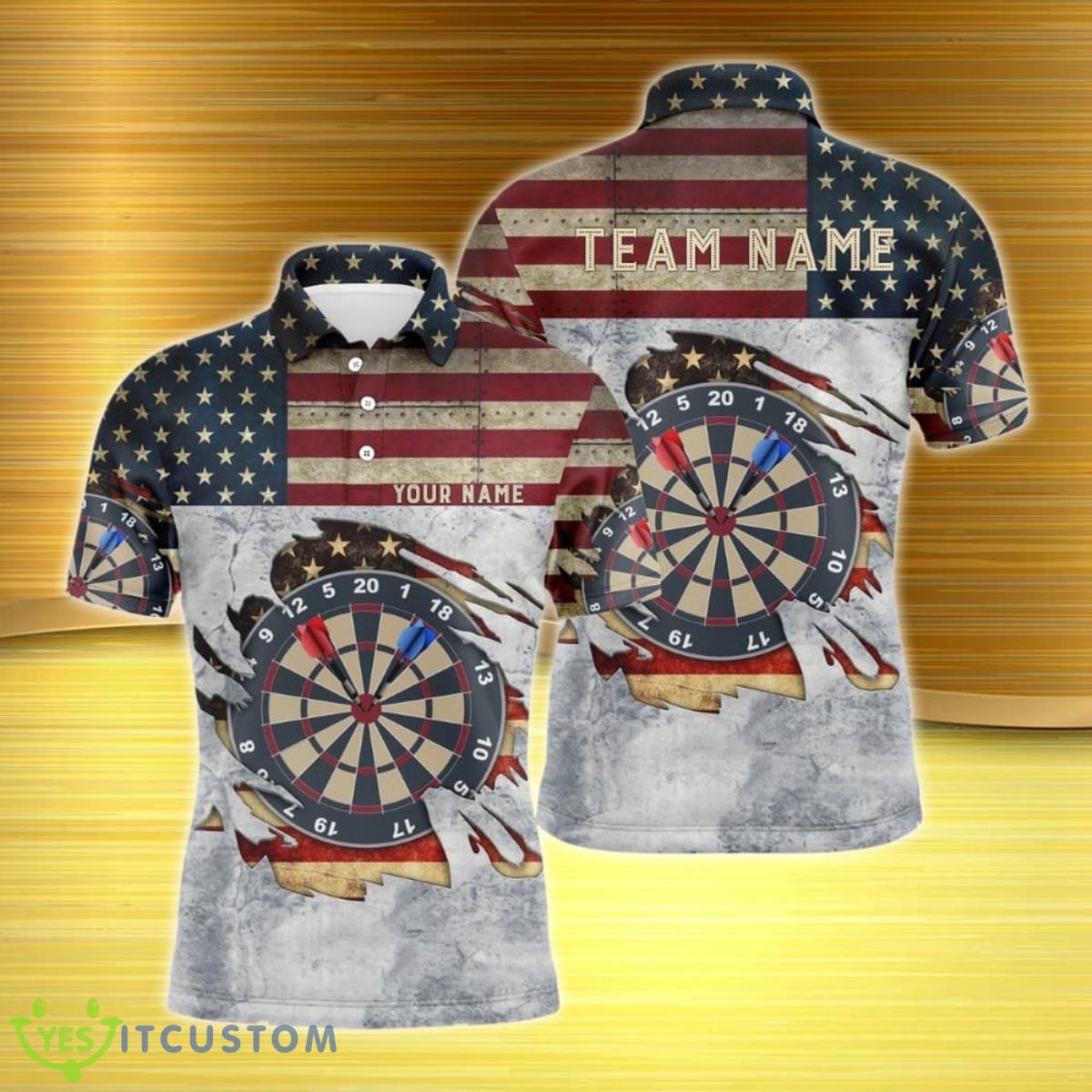 Mens Retro American Flag Darts Polo Shirt Design - YesItCustom