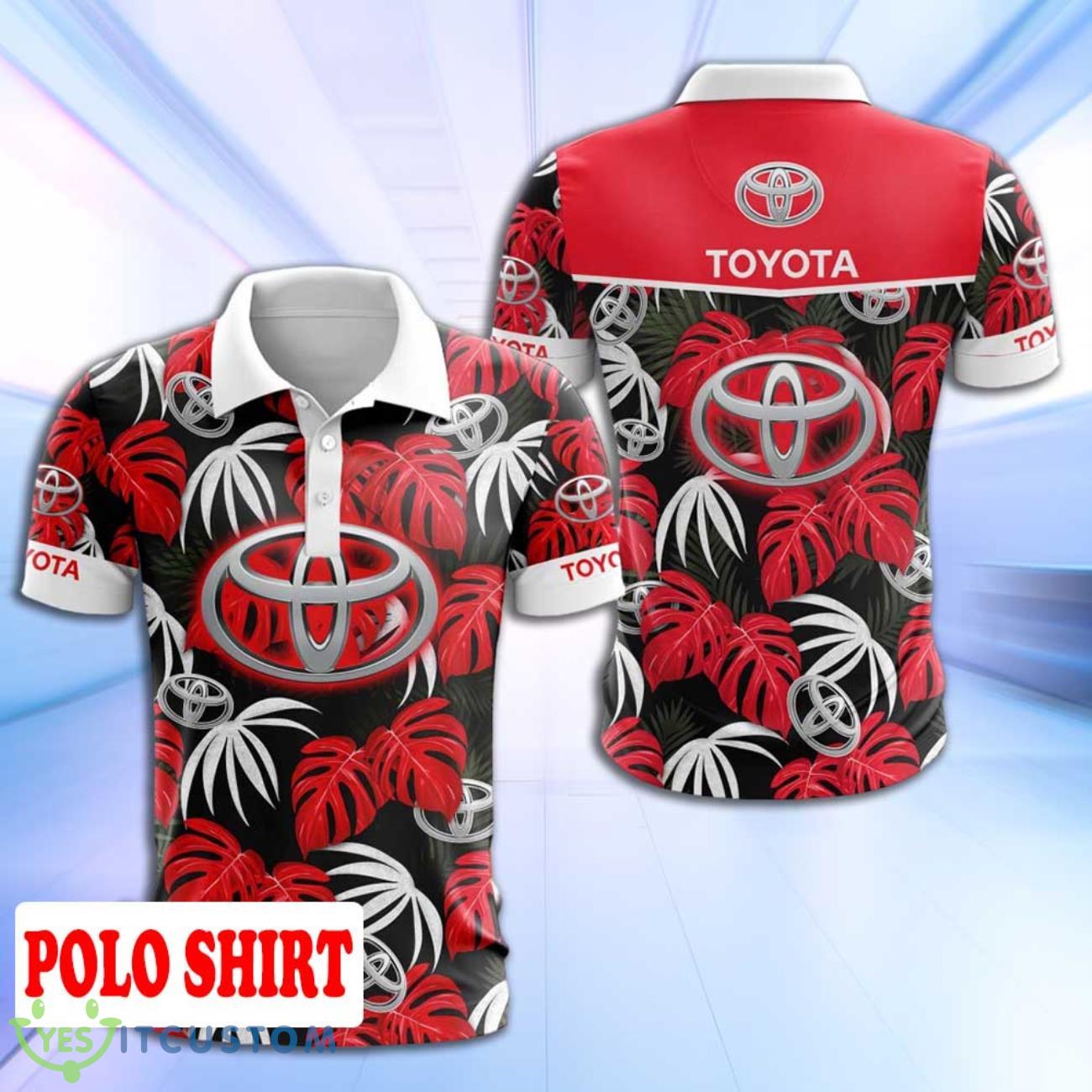 Toyota Polo Shirt Logo Palm Leaves Summer Beach - YesItCustom