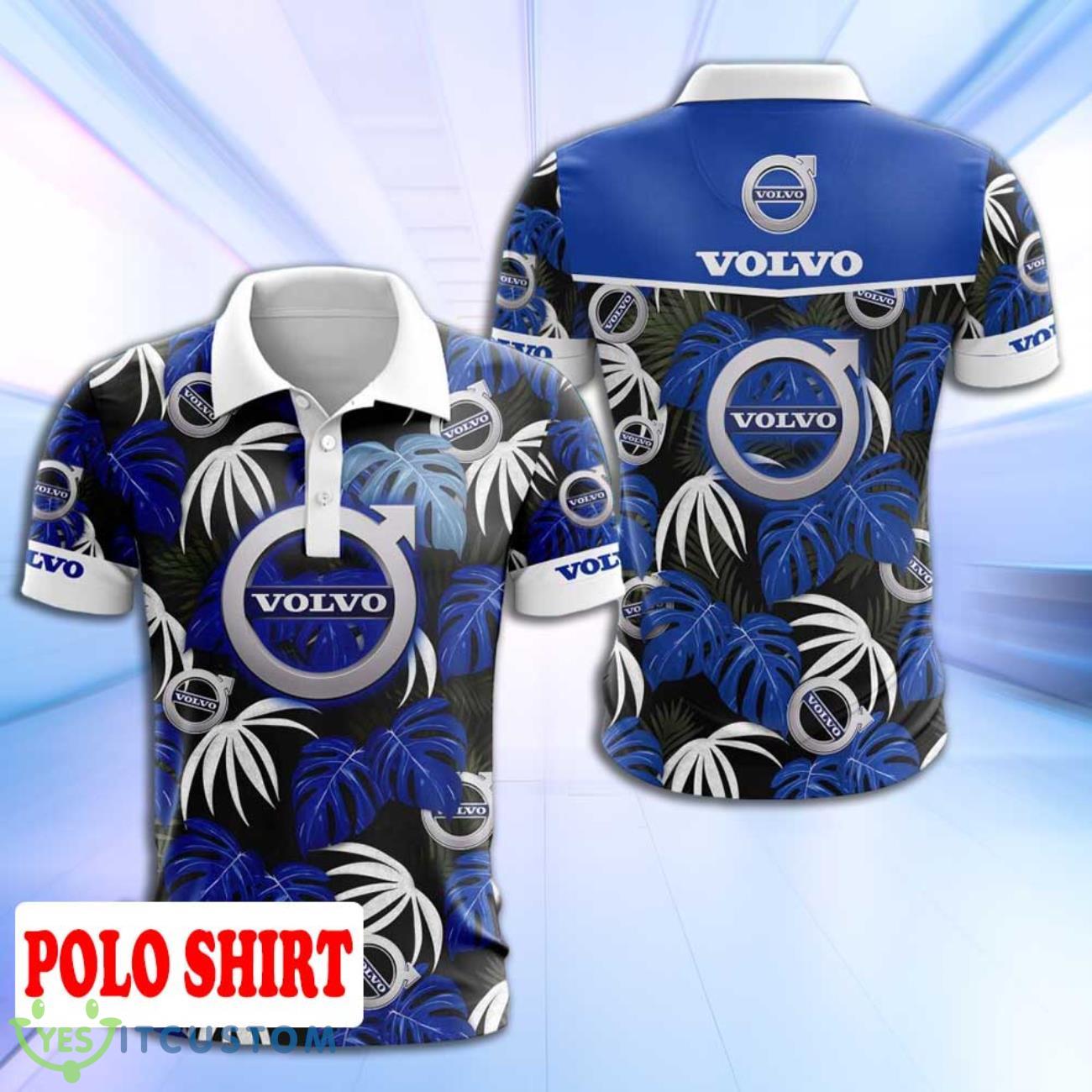 Volvo Polo Shirt Logo Palm Leaves Summer Beach - YesItCustom