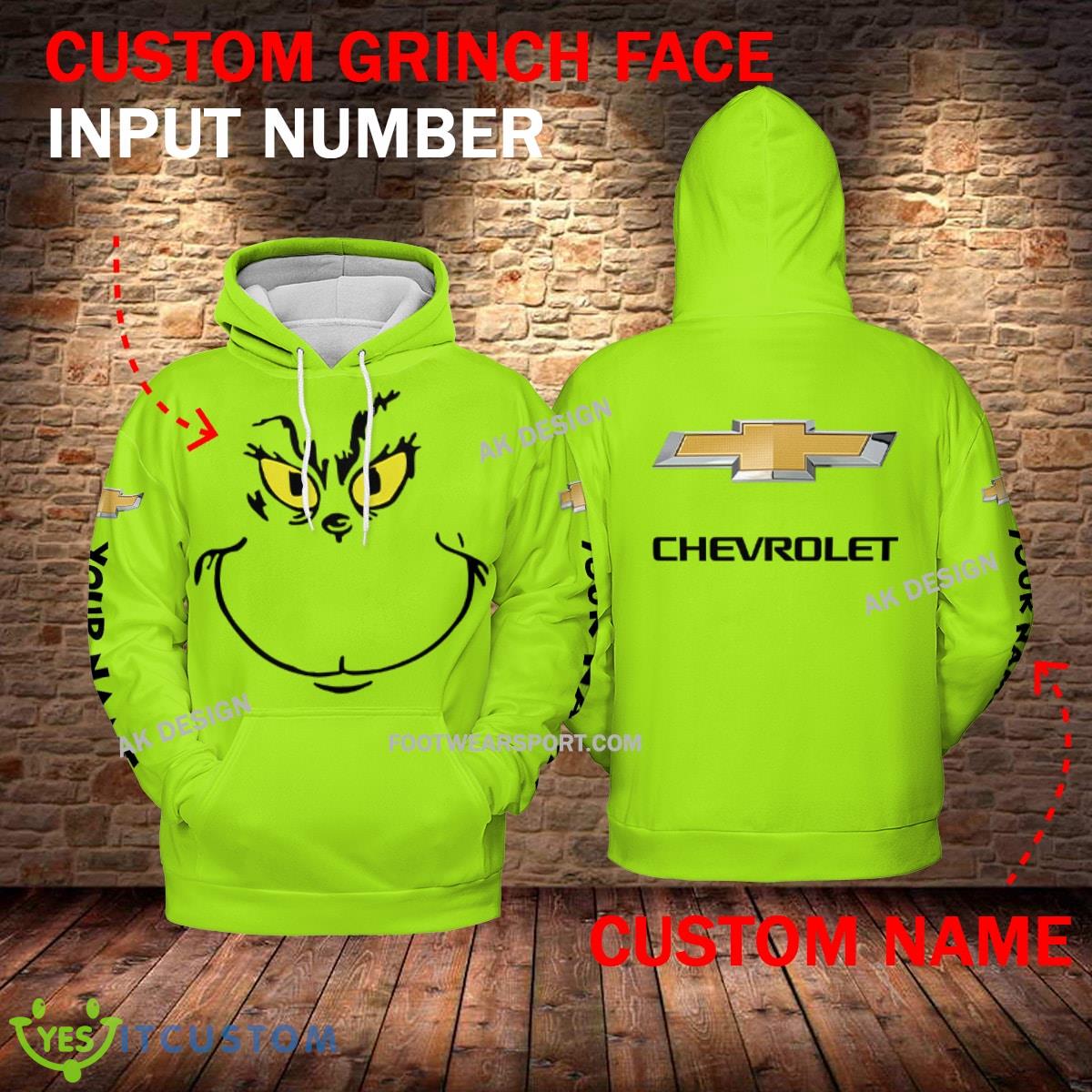 Chevrolet Car Racing Grinch Face 3D Hoodie, Zip Hoodie Green AOP Custom ...