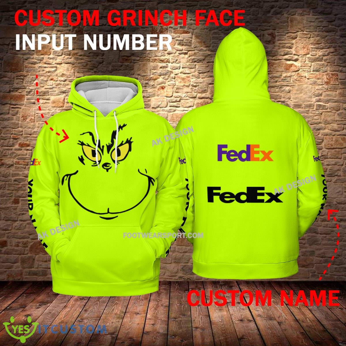 Fedex Grinch Face 3D Hoodie, Sweater Green Brand Full Print Custom ...