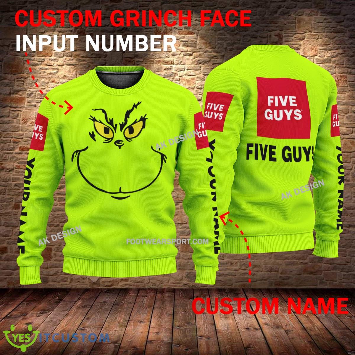 Five Guys Grinch Face 3D Hoodie, Sweater Green Brand Full Print Custom ...