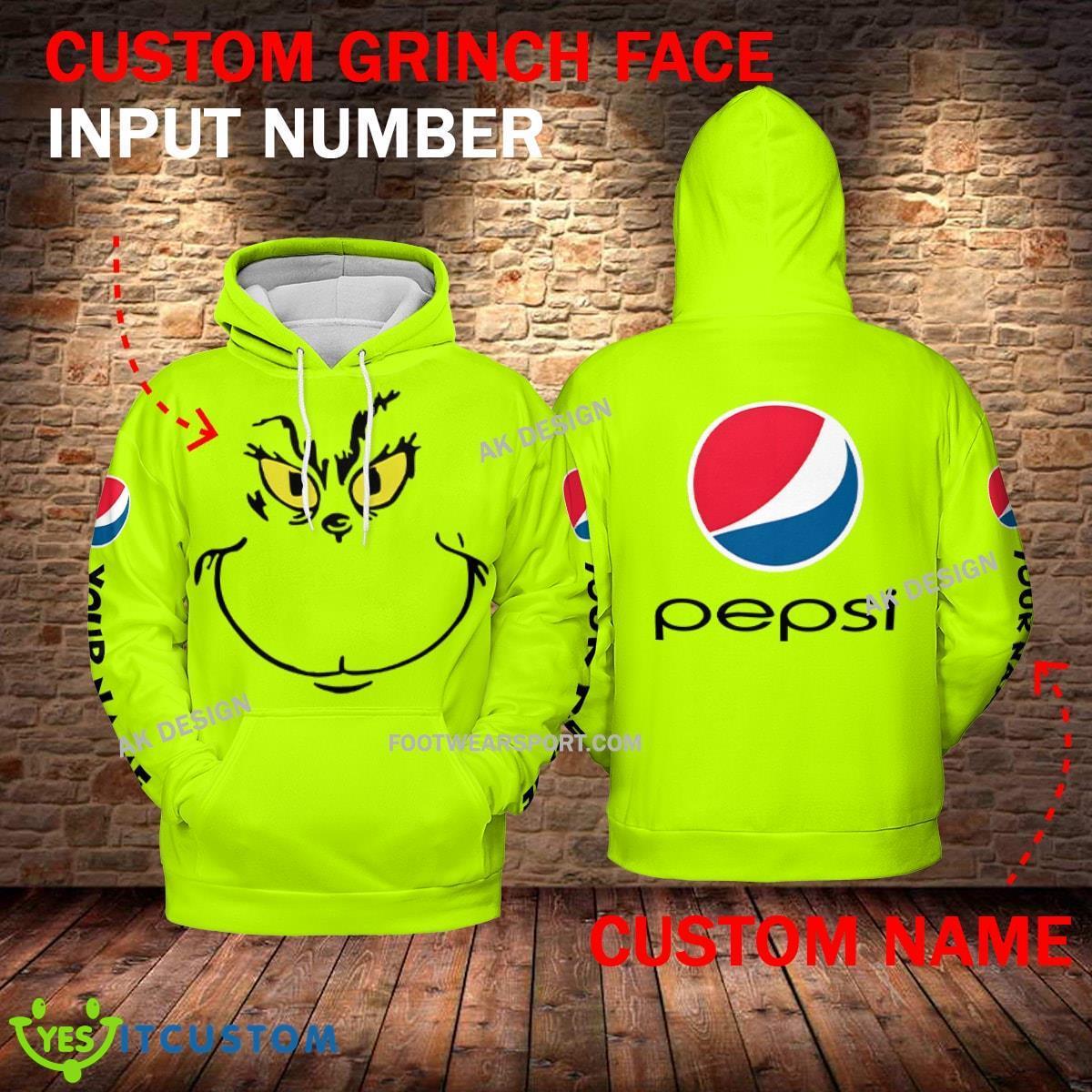 Pepsi Grinch Face 3D Hoodie, Sweater Green Brand Full Print Custom ...