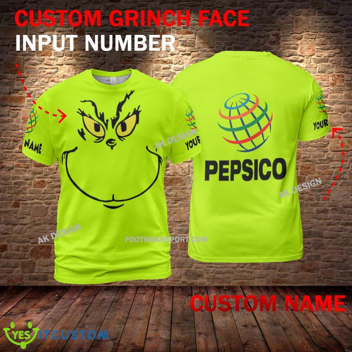 Pepsico Grinch Face 3D Hoodie, Sweater Green Brand Full Print Custom Number And Name - YesItCustom