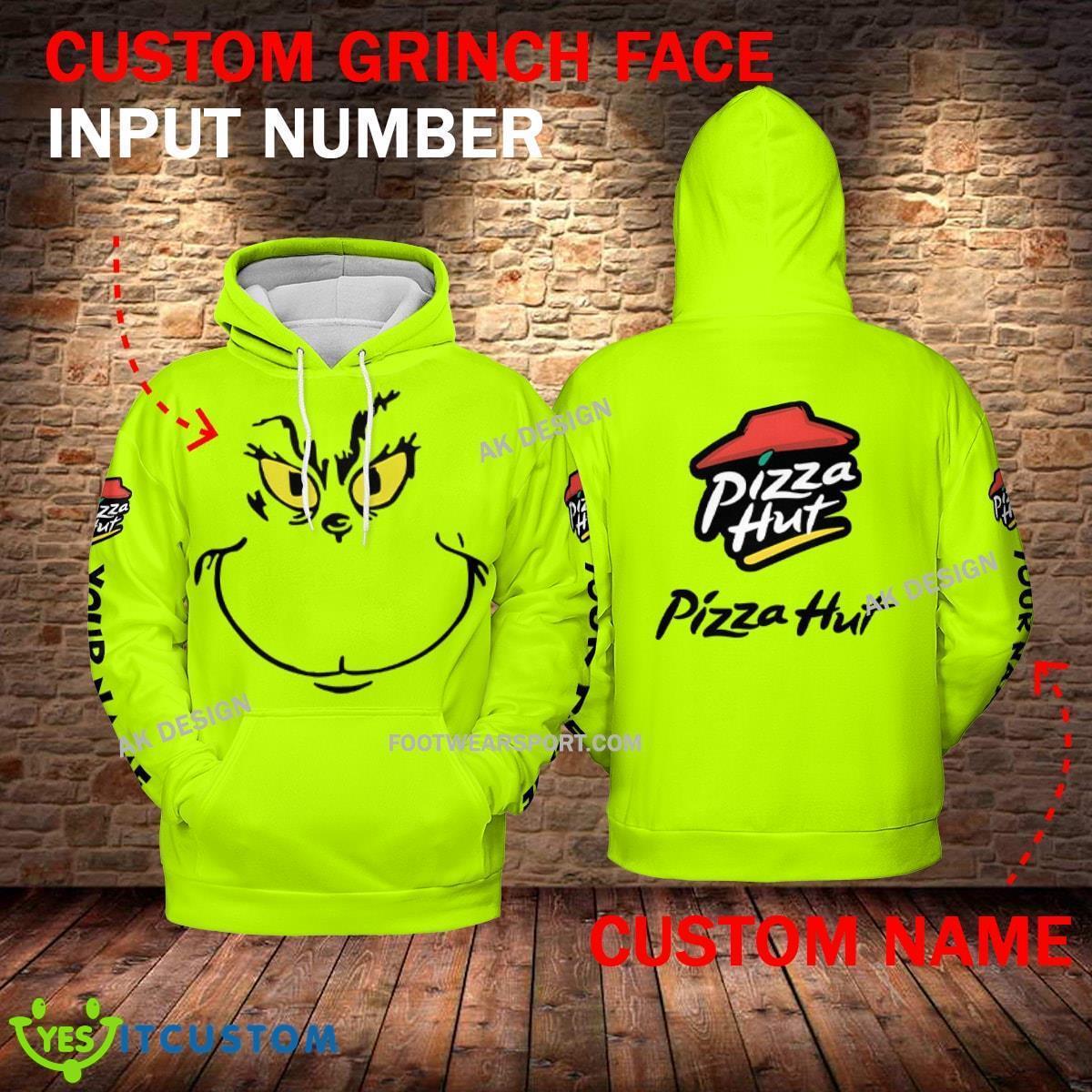 Pizza Hut Grinch Face 3D Hoodie, Sweater Green Brand Full Print Custom ...