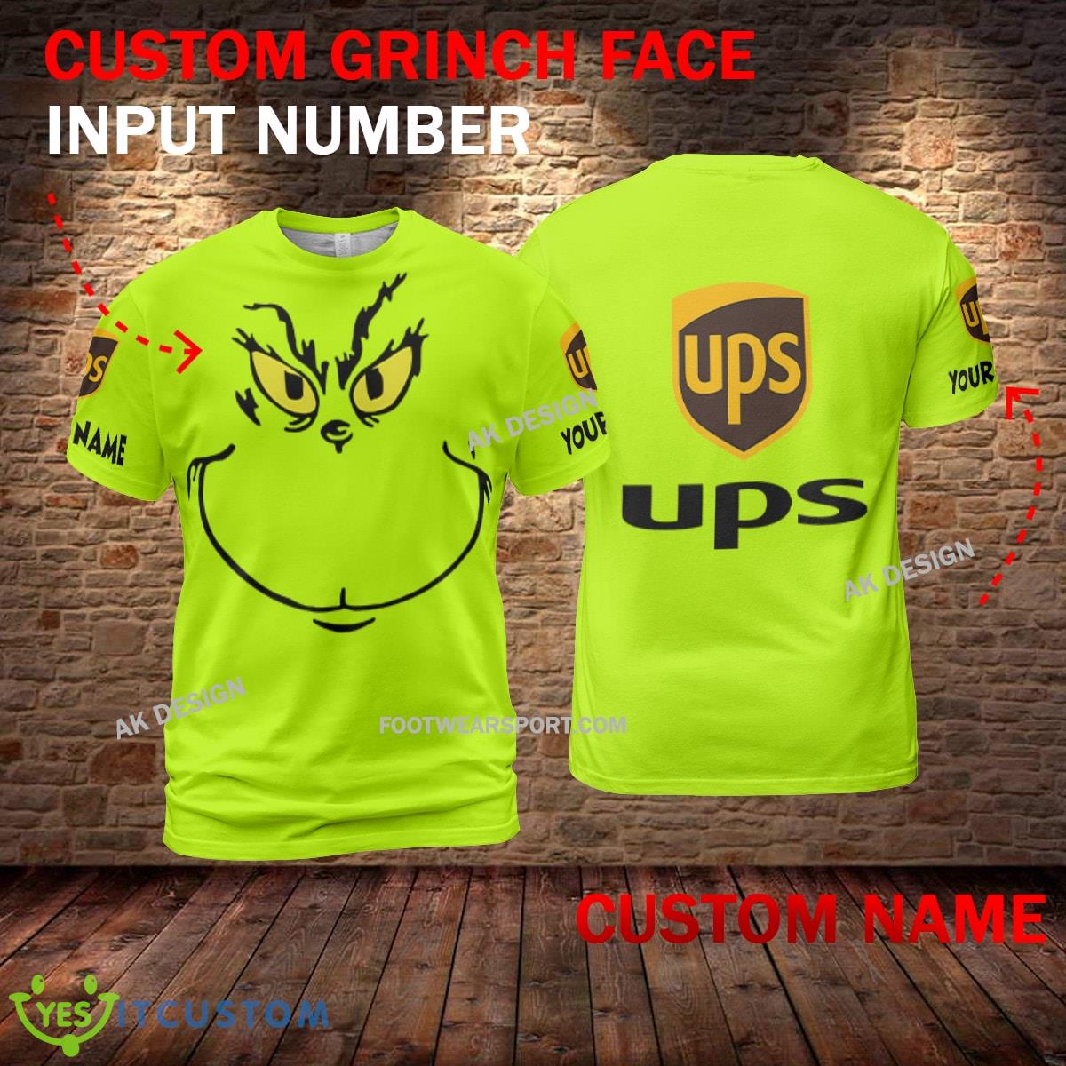 Ups Grinch Face 3D Hoodie, Sweater Green Brand Full Print Custom Number ...