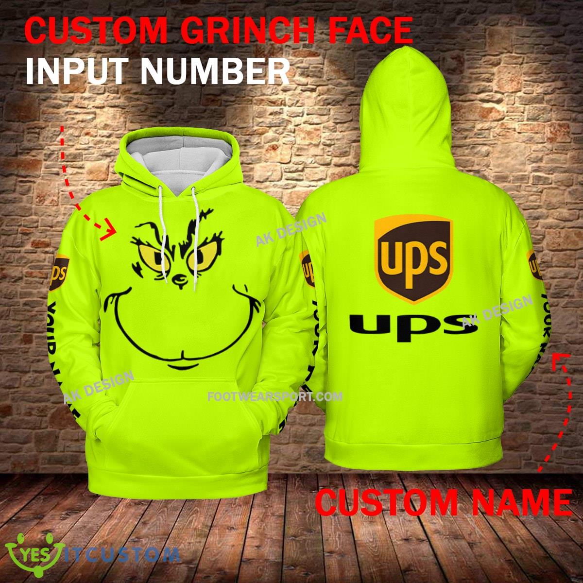 Ups Grinch Face 3D Hoodie, Sweater Green Brand Full Print Custom Number ...