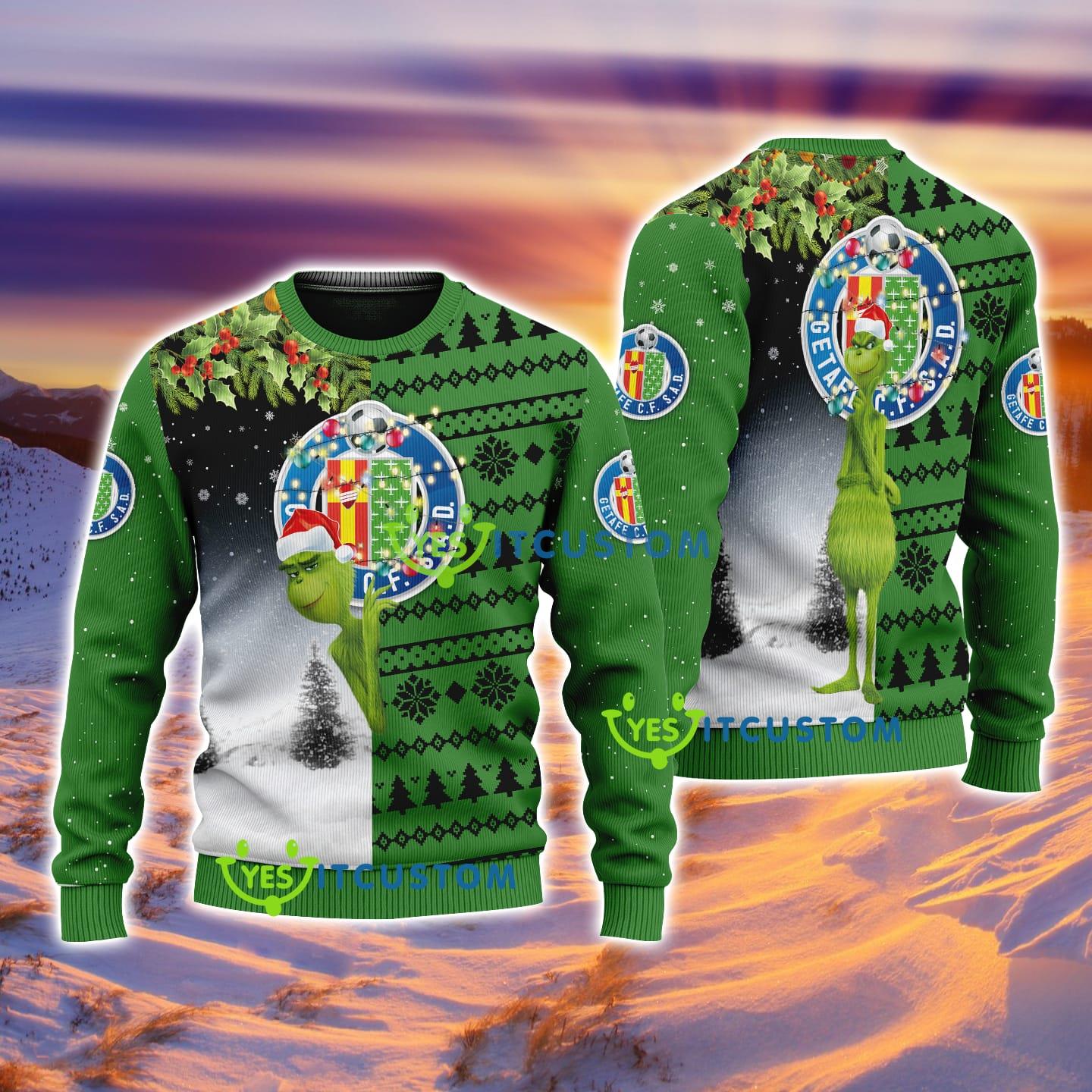 Getafe The Grinch Christmas Pattern Flower And Snow Ugly Sweater 3D ...