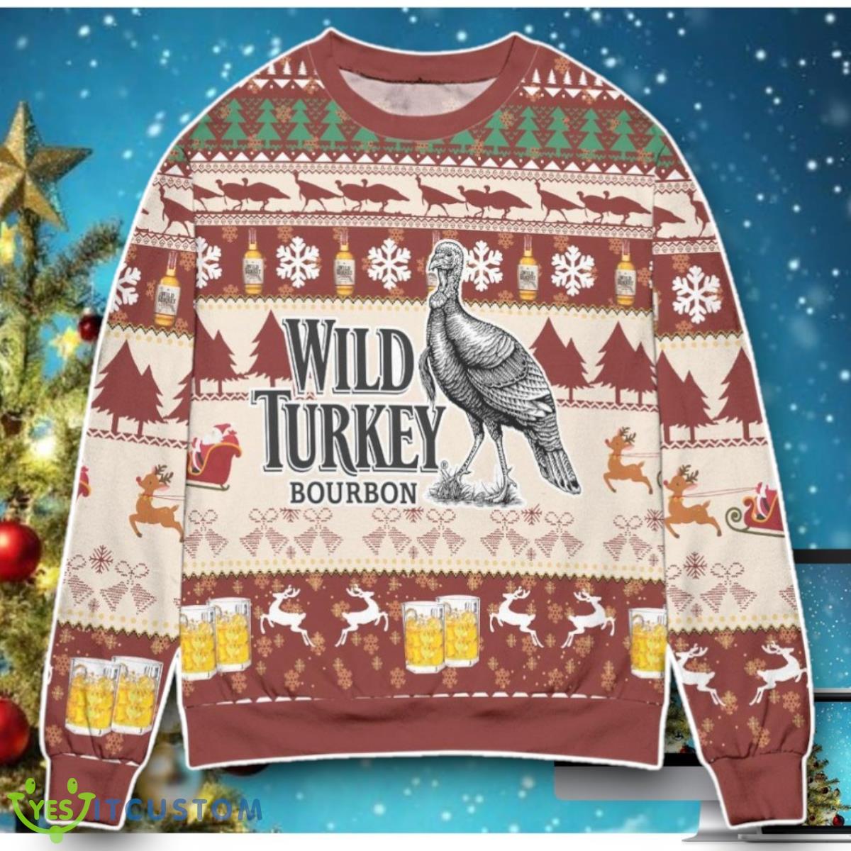 Wild Turkey Bourbon Snowflake Pattern Christmas Ugly Sweater Impressive ...
