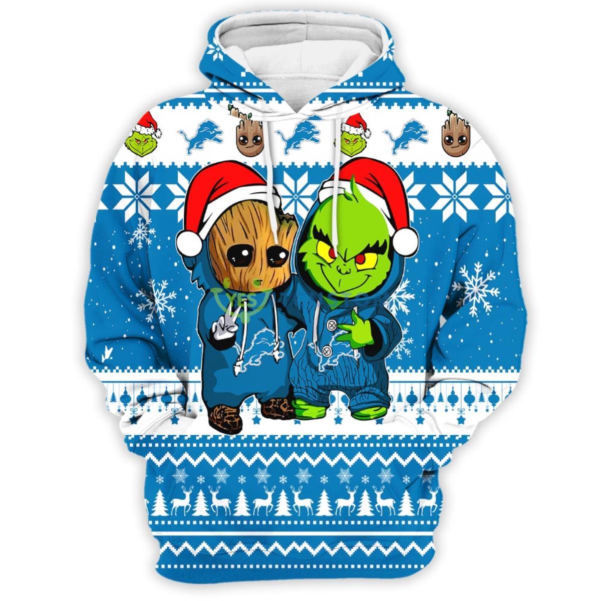 Detroit Lions Baby Groot And Grinch Best Friends 3D Pullover Hoodie ...